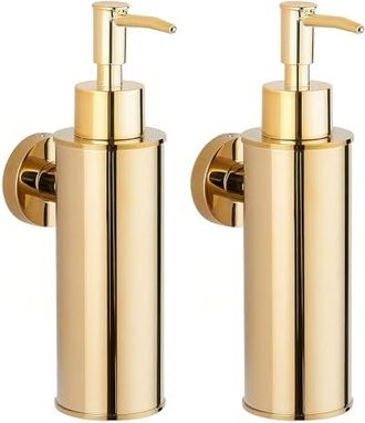 BGL Fashion Lot de 2 distributeurs de Savon Ronds en Acier Inoxydable 304 dor&eacute; &agrave; Fixation Murale pour d&eacute;coration