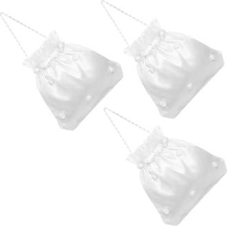 Supvox 3pi&egrave;ces Sac de Mari&eacute;e Satin Blanc avec Motif Floral Pochette &agrave; Bijoux Sac de Mariage pour Demoiselles Honneur