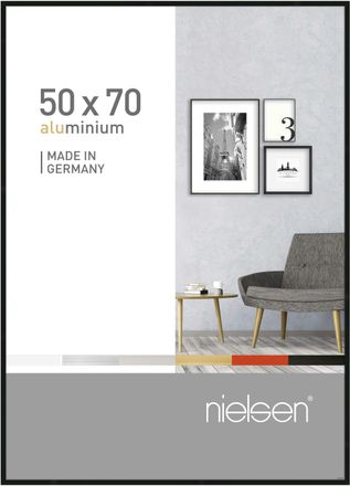 Nielsen Design Bilderrahmen, 50 x 70 cm, Aluminium, Schwarz glanz, Posterrahmen zum Aufh&auml;ngen im Hoch- & Querformat, Echtglas, Pixel