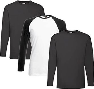 Fruit Of The Loom Fruit of The Loom T-Shirt &agrave; Manches Longues Valueweight pour Homme, 2 Noirs + 1 Base Blanche Noire + 1 Bloc-Notes dachat, XXL