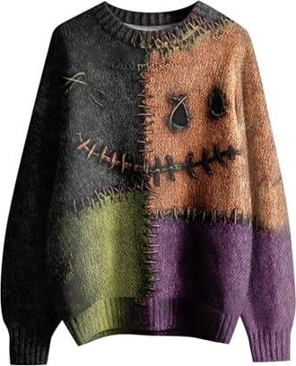 Generic Pull à col rond pour homme - Pull dHalloween amusant en forme de citrouille - Haut de vacances - Pull dhiver coupe ajustée, violet, XXL
