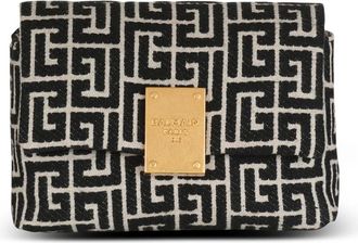Balmain Sac Mini Souple 1945 &agrave; Monogramme Jacquard - Femme - Sacs - Noir - Taille: ONE Size