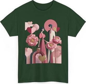 Generic T-shirt romantique pour couple | T-shirt moderne avec illustration damour | Cadeau de Saint-Valentin pour elle | Chemise danniversaire de couple, vert