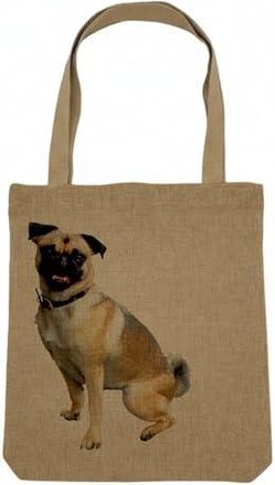 Fabulous Sac Shopping Tote Bag Aspect Lin - Carlin Petit Chien Beige Animal Domestique Mignon - Sac de Courses Toile Epaisse 360g Beige Naturel Cabas Port&eacute; Epa