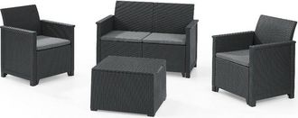 Keter Set 2 Fauteuils + Canapé + Table Basse EMMA LOUNGE Graphite