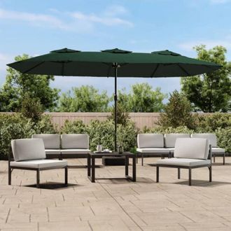 vidaXL Parasol de jardin &agrave; double t&ecirc;te avec LED vert 449x245 cm