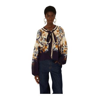 Farm Rio Farm Rio - Blouse en jersey &agrave; manches longues Golden Nature - Femme - Blouses et Chemises - Bleu - Taille: 38 FR