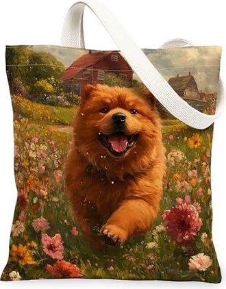 Generic Sac fourre-tout en toile pour le shopping, 33 x 38 cm, sac r&eacute;utilisable &agrave; motif imprim&eacute; pour femme, motif floral, animal domestique, plage, esth&eacute;tique