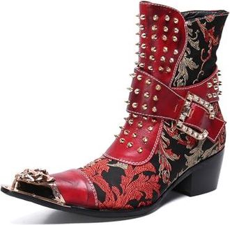 Generic Bottines Chelsea décontractées en cuir véritable pour homme - Bout pointu - Fermeture éclair brodée - Motif floral - Pour fête, mariage, discothèque, 