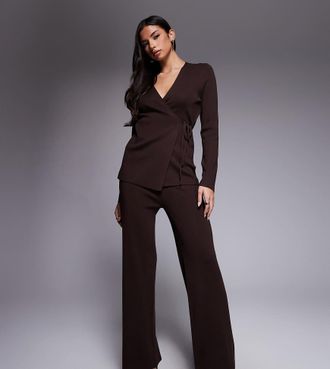 KAIIA Exclusivit&eacute; - Kaiia - Pantalon large densemble en maille c&ocirc;tel&eacute;e - Chocolat-Brown