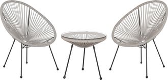 Beliani Trendy Balkonset 2 St&uuml;hle mit Tisch Spaghetti-Optik Rattan hellgrau Acapulco II