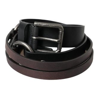 Dolce & Gabbana Schwarzer Brauner Leder Silber G&uuml;rtel - - Accessories - Herren - Schwarzk - ONE SIZE