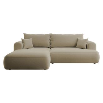 Selsey Selsey - Eckschlafsofa Ovo in L-Form aus beigem Velours mit Beh&auml;lter aus pflegeleichtem Stoff, linke Seite