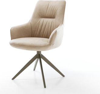 DELIFE Drehstuhl Zelia-Flex mit Armlehnen Mikrofaser Beige Vintage Kreuzgestell breit Effektfinish Titan 360&deg; drehbar Wippfunktion Taschenfederkern, Esszimme