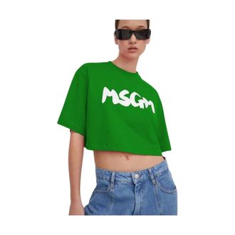Msgm Gr&uuml;nes Baumwoll-T-Shirt f&uuml;r Frauen - - Tops - Damen - Gr&uuml;n - S