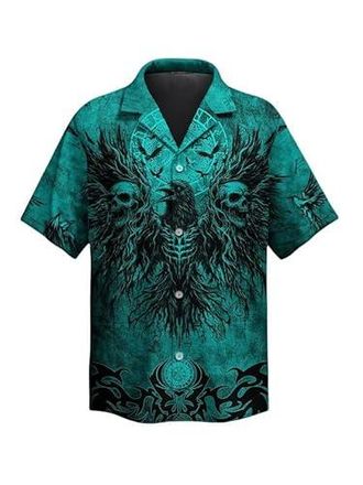 Keephen Hommes/Femmes Viking Tatouage Impression 3D Chemise Hawaiienne Cool Viking Graphique Chemise &agrave; Boutons Manches Courtes Haut Streetwear