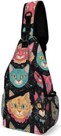 Generic Sacoche Homme Bandouliere Cr&acirc;ne de chat en sucre pour Halloween, Jour des Morts Mode Sling Sac &agrave; Bandouli&egrave;re R&eacute;glable Sac DEpaule pour Camping Cyclism