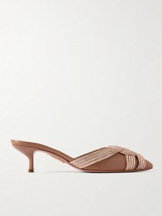 Aquazzura Mules En Cuir &Agrave; Finitions M&eacute;tallis&eacute;es Felix 50 - Rose