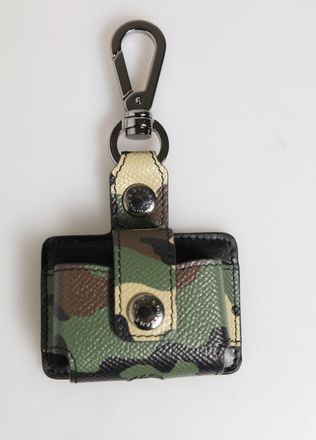 Dolce & Gabbana Mens Multicolor Camouflage Leather Metal Accessory Airpods Case