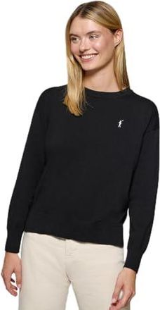 Polo Club Pull en Maille avec Col Rond et Logo pour Femme de Couleur Noire