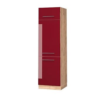 Vicco Armoire pour frigo Fame-Line, Rouge Bordeaux Haute Brillance/Chêne de Force doré, 60 cm