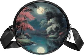 Generic Petit sac &agrave; bandouli&egrave;re Circle Beauty pour femme, petit sac &agrave; bandouli&egrave;re avec fermeture &eacute;clair, bretelles r&eacute;glables, sac &agrave; main rond d&eacute;contract&eacute; pour