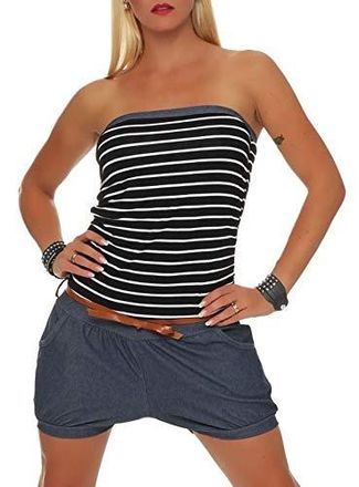 Malito more than fashion Malito Court Jumpsuit dans Le Marine Design Romper Body Catsuit Party Salopette 9646 Femme Taille Unique (Noir)