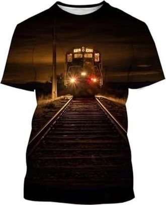 Keephen T-Shirt rétro imprimé Train pour Femmes et Hommes T-Shirts à Manches Courtes avec col Rond imprimé Train Tops dété pour Le Sport