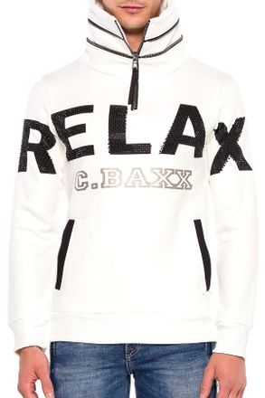 Cipo & Baxx Herren Hoodie Sweatshirt CL385 Ecru - Stylischer Pullover im Casual Streetwear Look mit Kapuze & K&auml;ngurutasche - Bequemes Oberteil f&uuml;r Alltag & Freize