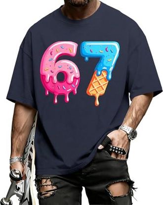 Generic T-shirt amusant pour homme - T-shirt surdimensionn&eacute; &agrave; manches courtes pour homme - T-shirt d&eacute;t&eacute; basique Six Seven pour vacances quotidiennes, bleu mar