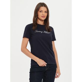 Tommy Hilfiger T-Shirt Script WW0WW43459 Dunkelblau Regular Fit
