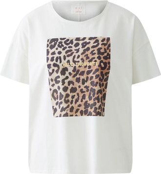 Oui Damen T-Shirt 100% Bio-Baumwolle Oversized geschnitten Platziertes Motiv