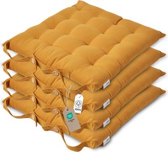 Homescapes 4er Set Stuhlkissen 40x40 cm senfgelb - Sitzkissen Outdoor/Indoor mit Baumwollbezug, Sitzpolster waschbar und Oeko-TEX-Zertifiziert f&uuml;r Esszimmer-, K&uuml;