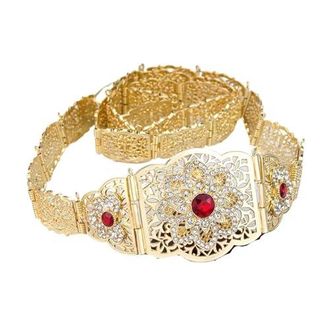 Generic Ceinture de caftan marocaine dor&eacute;e pour mariage arabesque r&eacute;glable, Rouge, taille unique