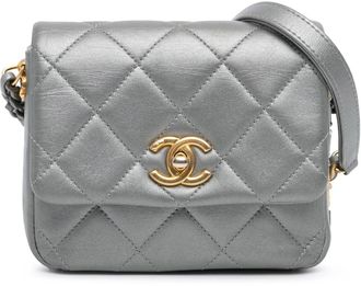 Chanel Hobo Bags - Mini Quilted Lambskin Side Note Flap - Gr. unisize - in Silber - f&uuml;r Damen