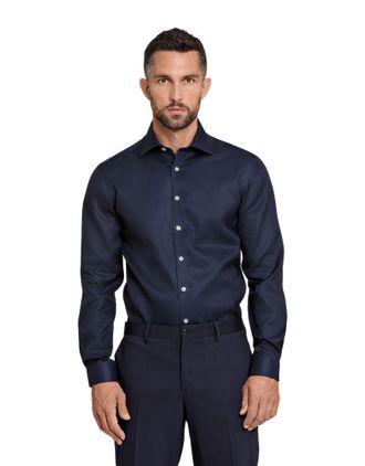 Lindbergh Business Hemd Herren | Herrenhemden Langarm aus blickdichtem Stoff | Bügelfrei mit Nanotex Fleckenschutz & antibakterieller Behandlung | Farbe Navy | 