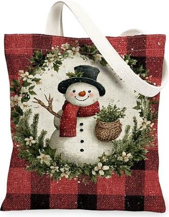 Generic Sacs fourre-tout en toile motif bonhomme de neige, r&eacute;utilisables, confortables, rustiques, l&eacute;gers et lavables, pour voyage, &eacute;picerie, plage, 33 x 38 c