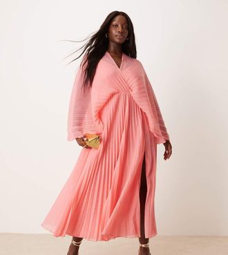 Asos Curve ASOS DESIGN Curve - Robe plissée longue à détail cape - Rose