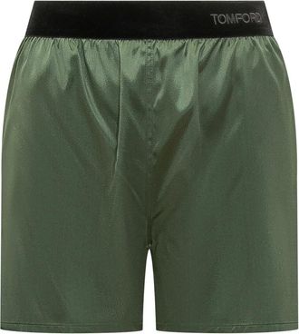 Tom Ford Femme, Sous-v&ecirc;tements, Vert, Taille: 36 FR Shorts de pyjama en satin de soie stretch