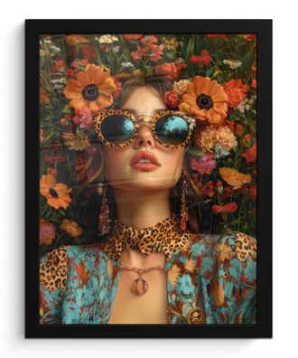 MuchoWow © Wandbilder mit Rahmen 30x40 cm Wanddeko Bilder Wohnzimmer Moderne Zimmerdeko Geschenk Bilderrahmen Frau - Blumen - Modern - Brille - Abstrakt