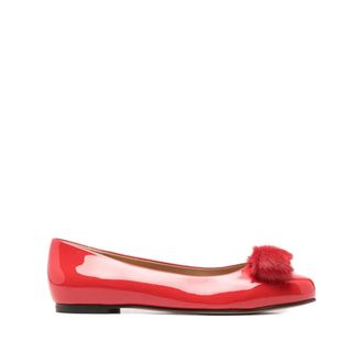Ferragamo Femme, Chaussures, Rouge, Taille: 35 1/2 EU Varina Fur Ballet Flat