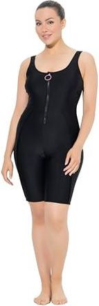 Ulla Popken Femme Grandes Tailles Combinaison de Bain, Short Long. Fermeture zippée. sans Bonnets Souples Noir 48 826265100-46