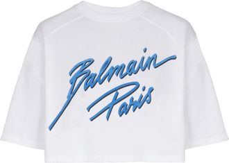 Balmain Femme, Tops, Blanc, Taille: 46 FR T-shirt court avec logo lettre floqu&eacute;