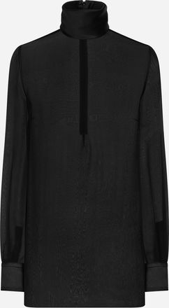 Dolce & Gabbana Bluse Aus Seidenchiffon Mit Details Aus Seidensatin - Frau Blusen Und Tops Schwarz Seide 46