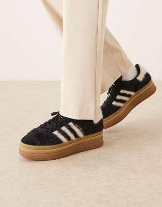 adidas Originals Gazelle Bold - Baskets duveteuses - Noir/blanc
