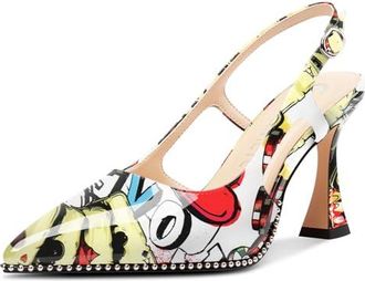 Castamere Femmes Slingback Bloc Chunky Haut High Talon Heel Ferm&eacute; Pointu Bout Escarpins Dress Mariage Party Chaussures 9 CM Heels Motif de Poker 41 EU