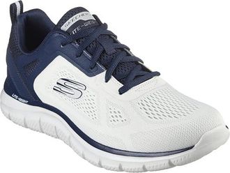 Skechers Baskets Track Broader pour Homme, Bordure en Maille synthétique Blanc cassé Bleu Marine, 48.5 EU
