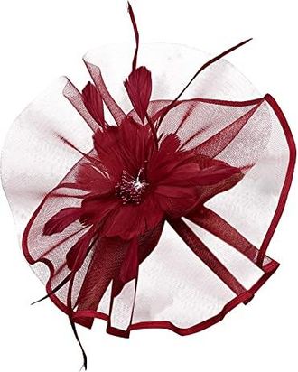 Generic Bibi pour femme - Chapeau de mariage - Chapeau à clip - Voile - Bandeau - Tea Party - En maille - Pour léglise, Halloween, cocktail, club, Bordeaux, T