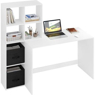 Woltu Woltu - Bureau dOrdinateur, Bureau de Travail, Table de Travail, Table de Rangement, 140, 5x50x134 cm, Blanc