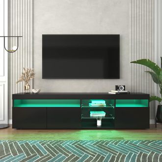 Merax Moderner TV Schrank TV Lowboard Fernsehschrank Fernsehtisch TV Kommode mit LED Fernseher Schrank TV Board TV Unterschrank Fernseher Kommode TV Tisch